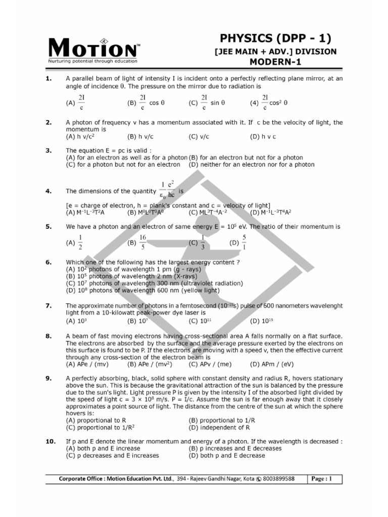 Modern Physics 1 - 2 DPP | PDF