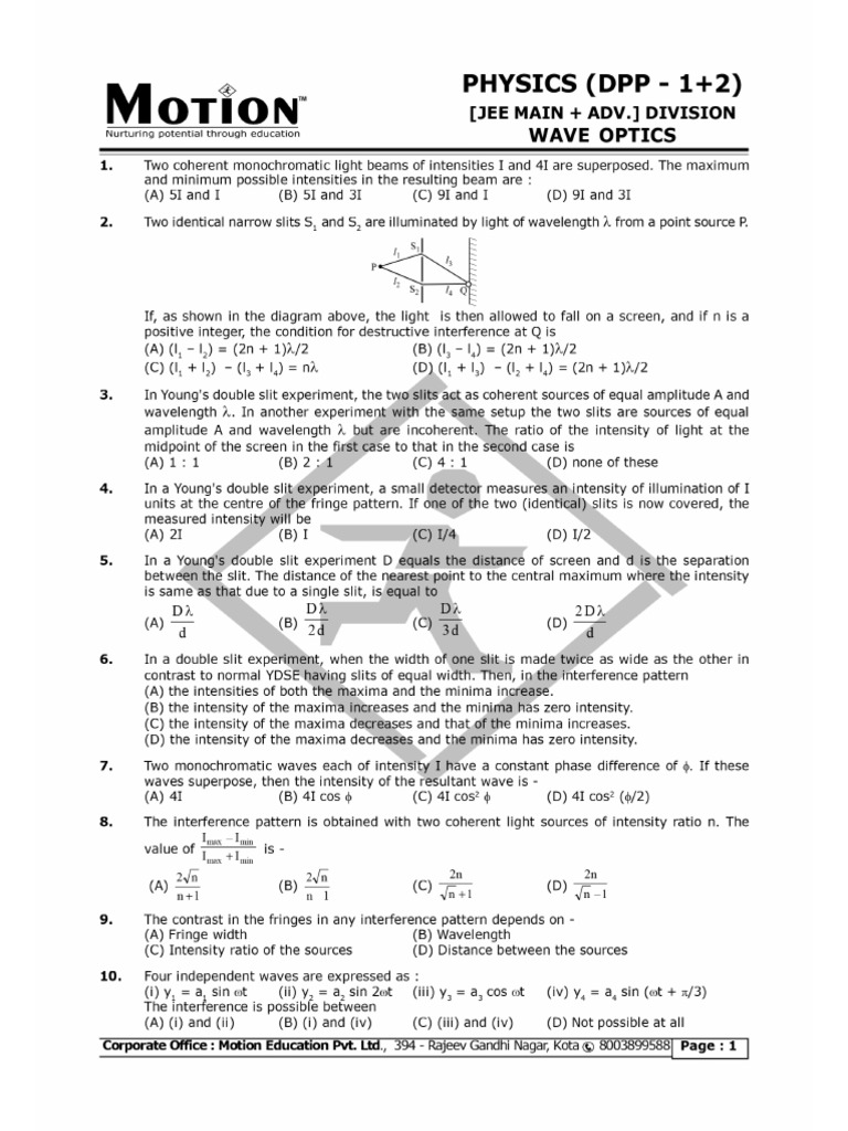 Wave Optics DPP | PDF