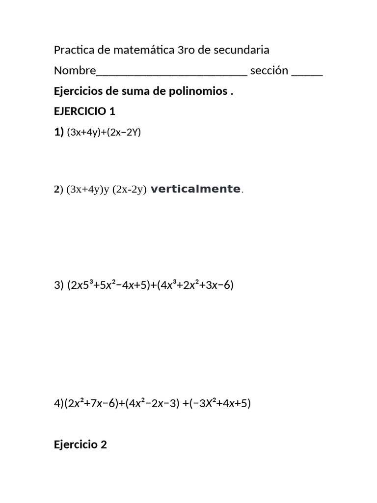 Ejercicios de Matemáticas 3ro Secundaria | PDF