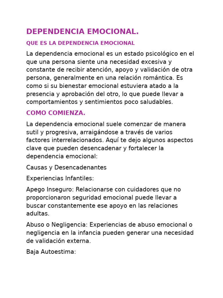 DEPENDENCIA EMOCIONAL | PDF | Las emociones | Teoría de apego