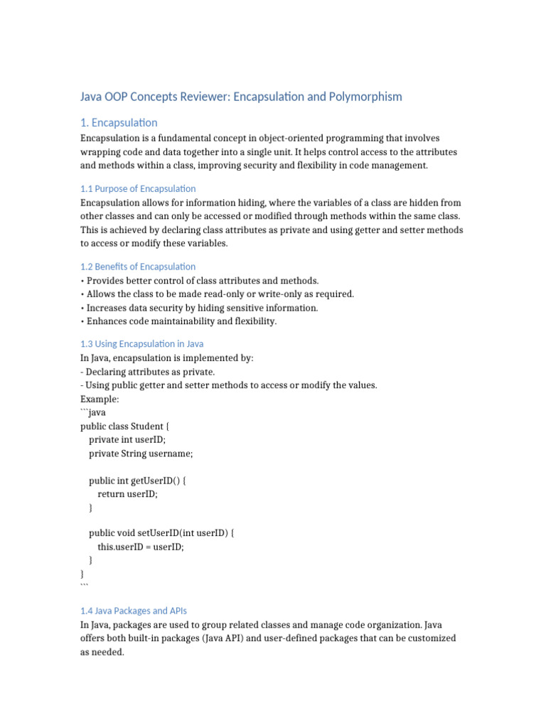 Java OOP Reviewer Encapsulation Polymorphism | PDF | Inheritance ... Java OOP Reviewer Encapsulation Polymorphism | PDF | Inheritance ...
