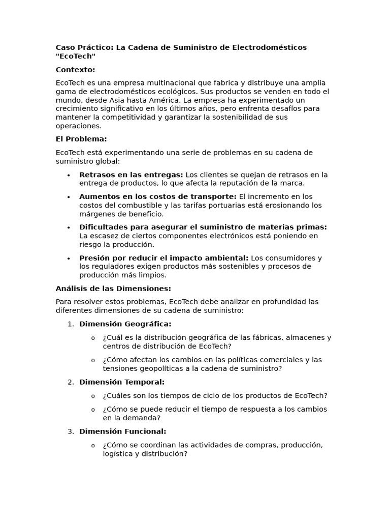 Caso Práctico ECOTECH | PDF | Cadena de suministro | Economias