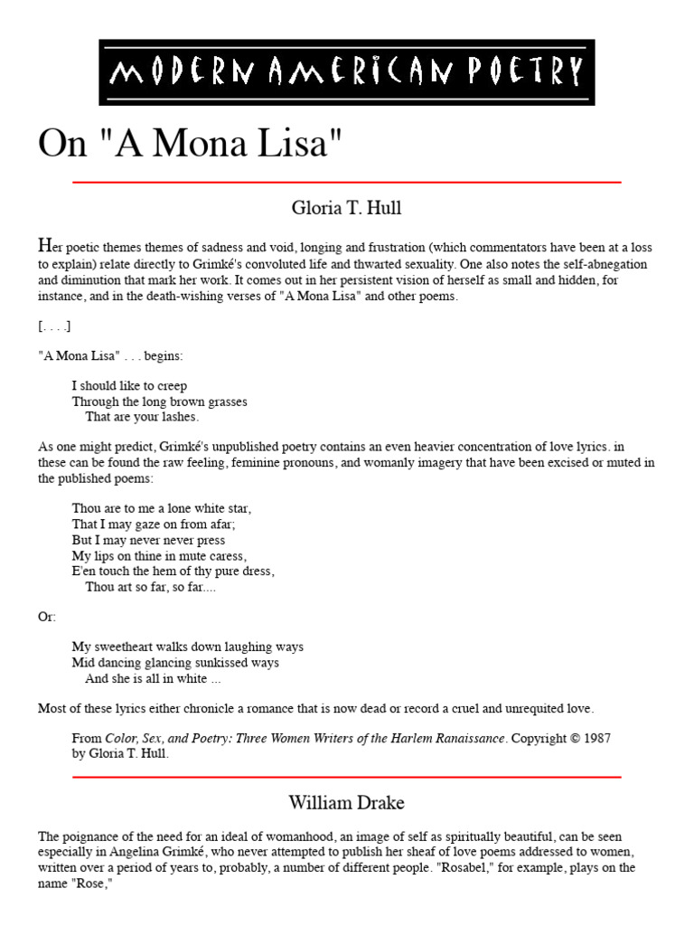 On - A Mona Lisa | PDF | Lesbian | Poetry