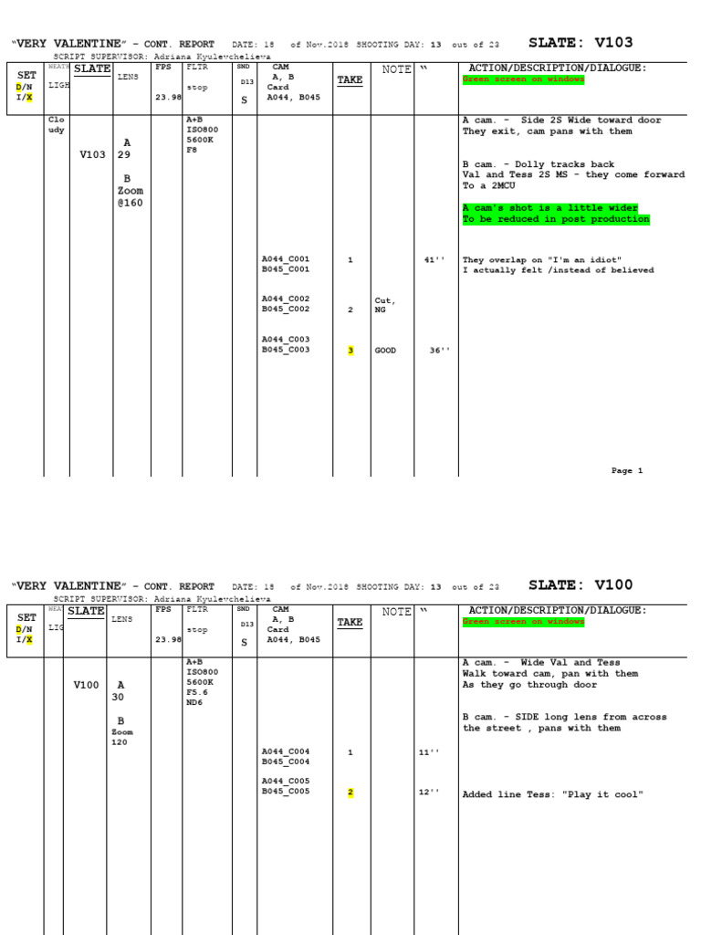 Cont Report - SHOOTING ORDER - DAY13 | PDF | Lenses | Optical Devices
