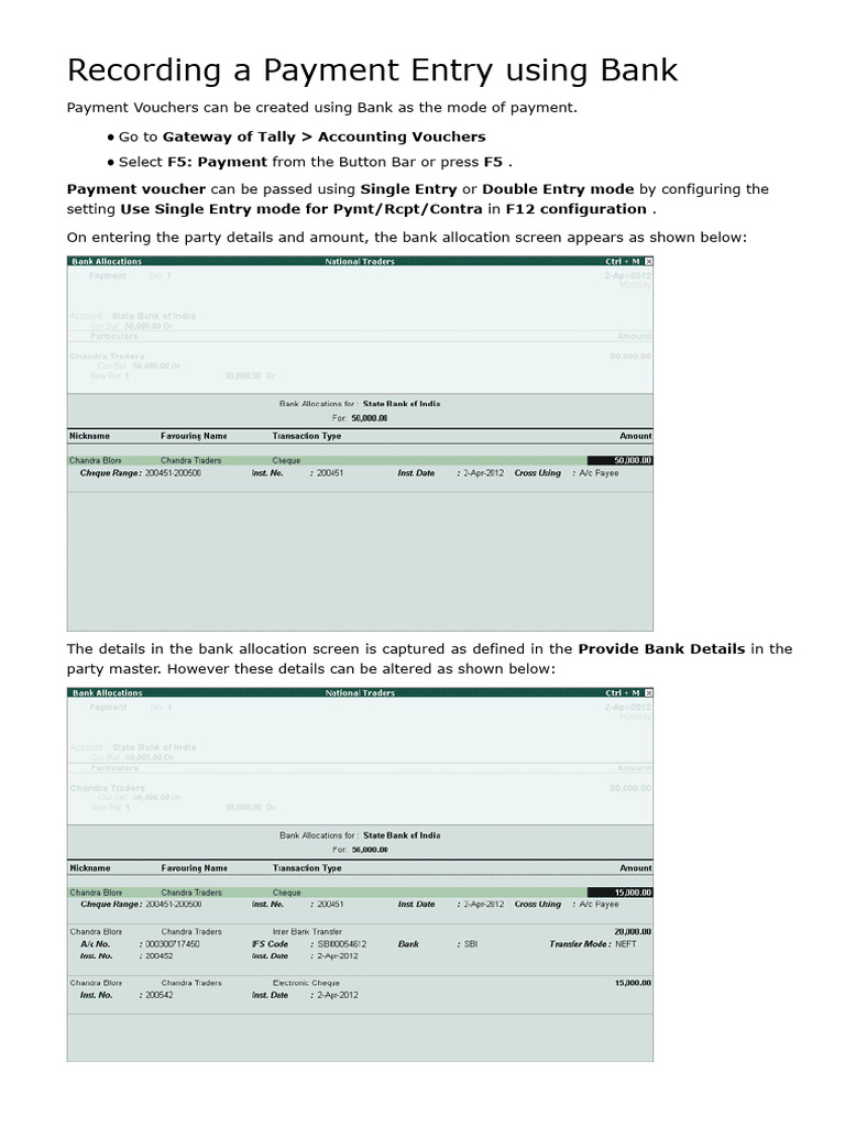 Recording A Payment Entry Using Bank | PDF