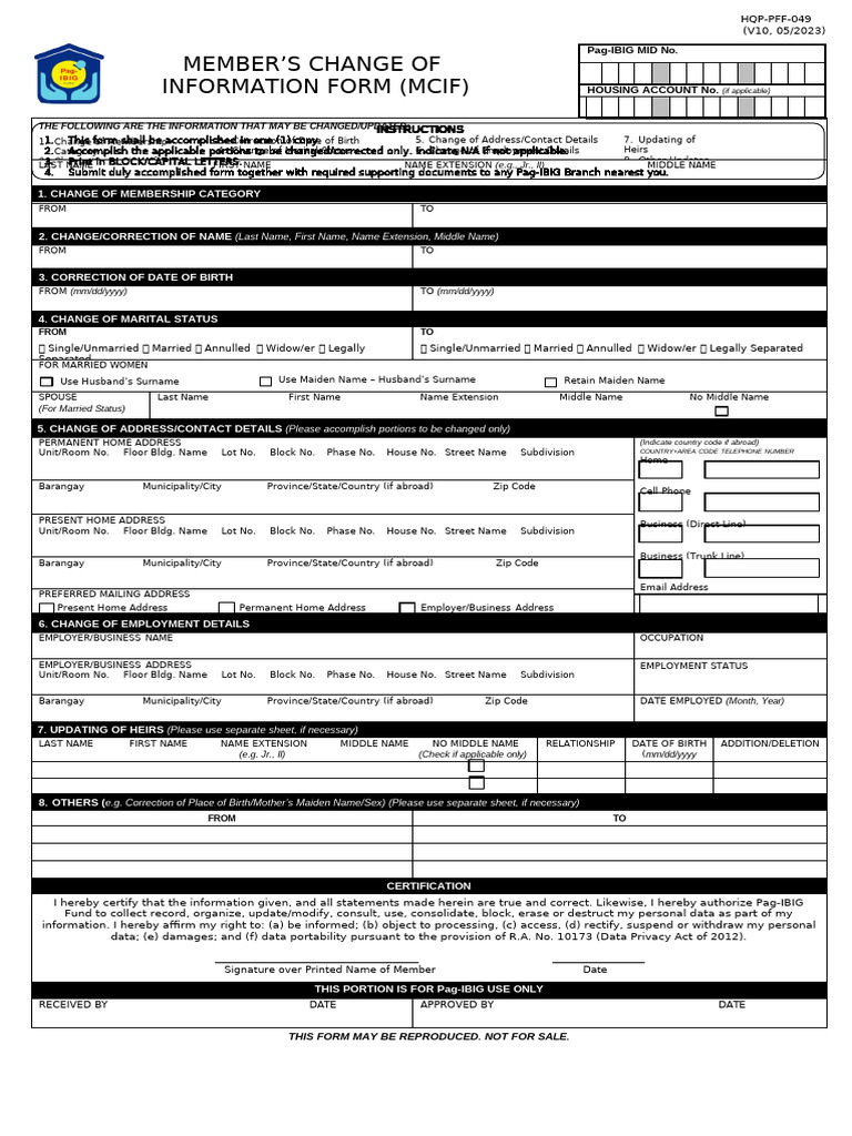 Pag-IBIG Member Change Form V10 | PDF | Annulment | Social Institutions
