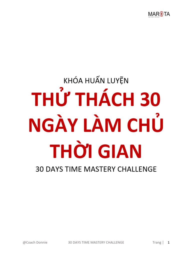 30 Days Time Mastery Challenge Workbook | PDF