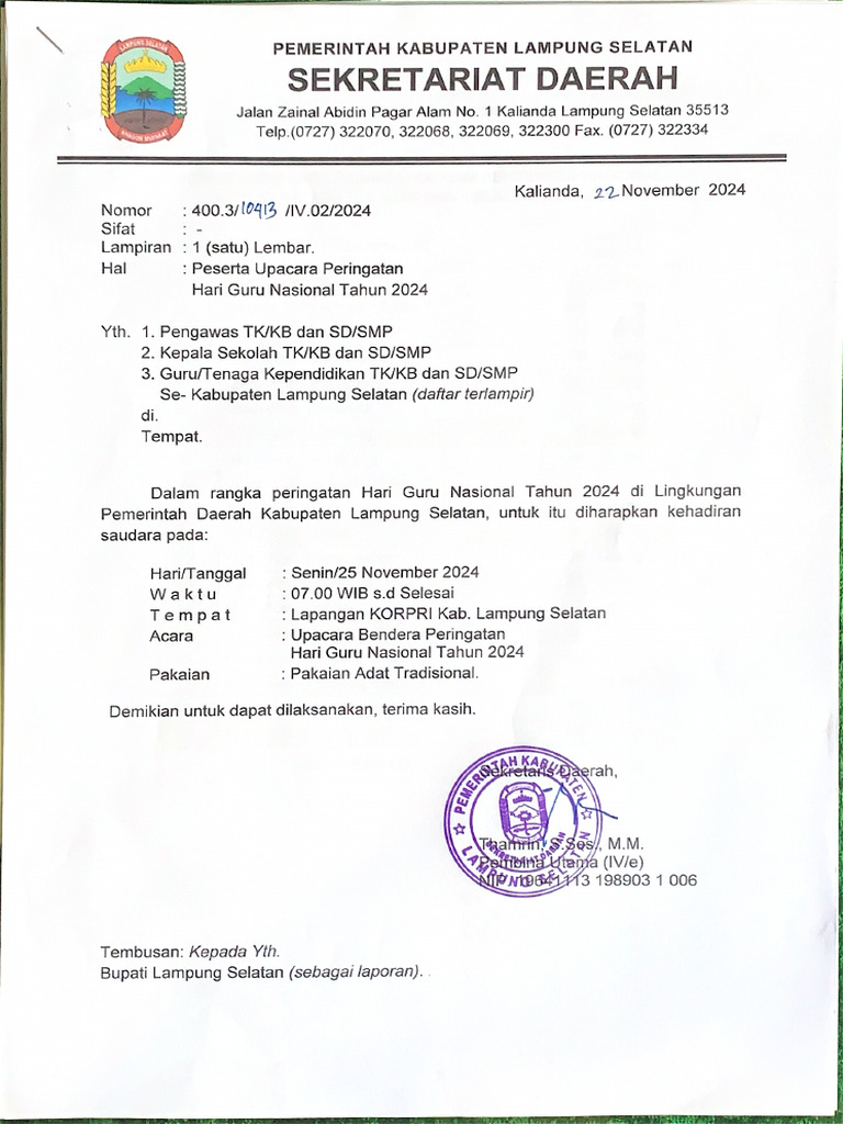 Undangan HGN 2024 Kepsek Dan Guru | PDF