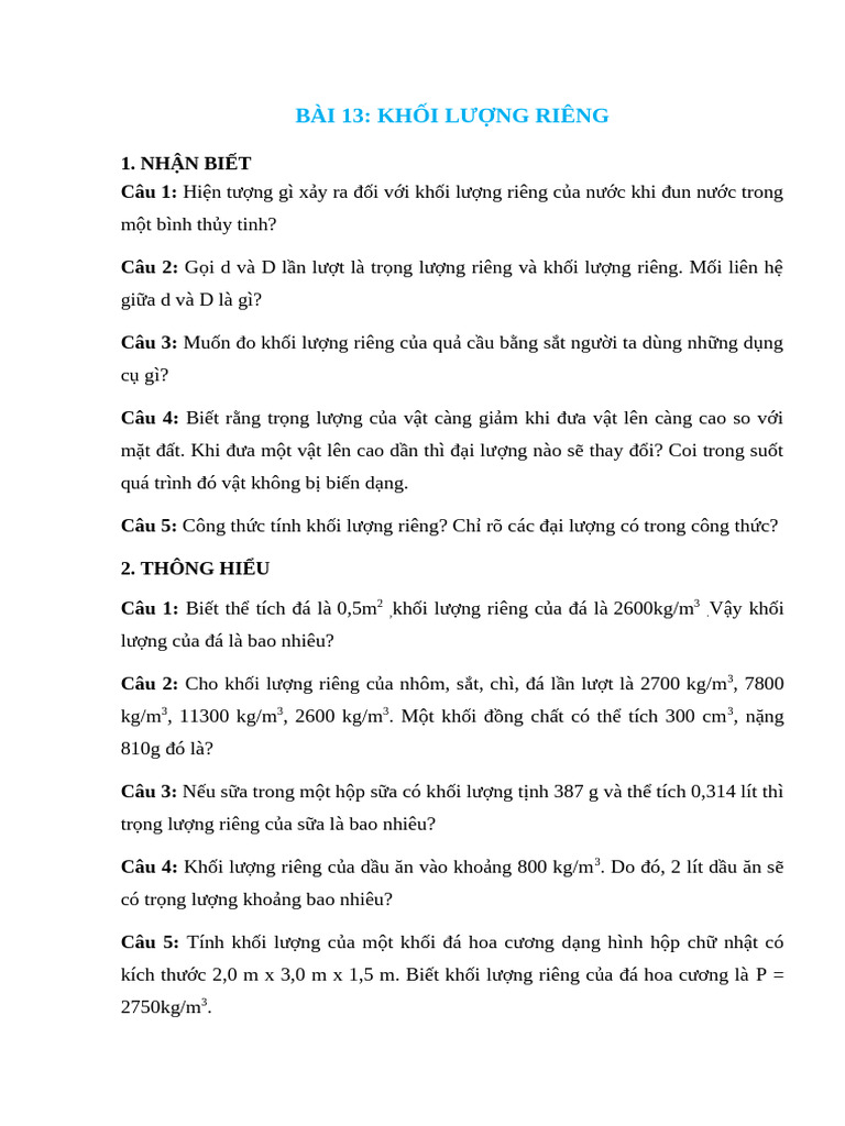 Bai 13 Khoi Luong Rieng | PDF