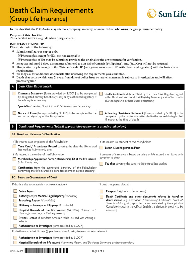 Life Insurance Claim Requirements Guide | PDF | Insurance | Legal Guardian