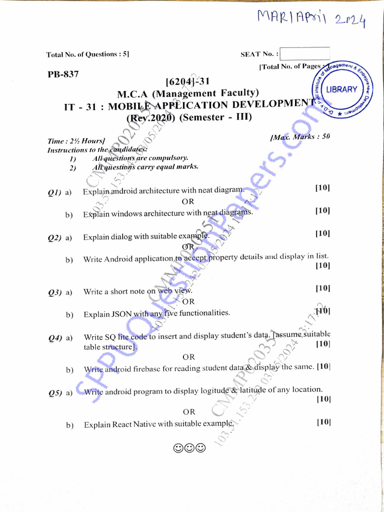 Postgraduate PG - Master Computer Applications Mca - Semester 3 - 2024 - May - Mobile ...