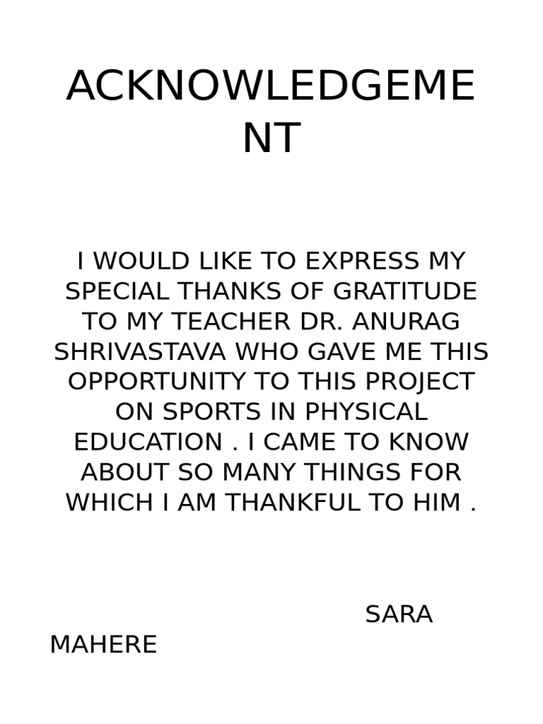 Acknowledgment for Sports Project | PDF