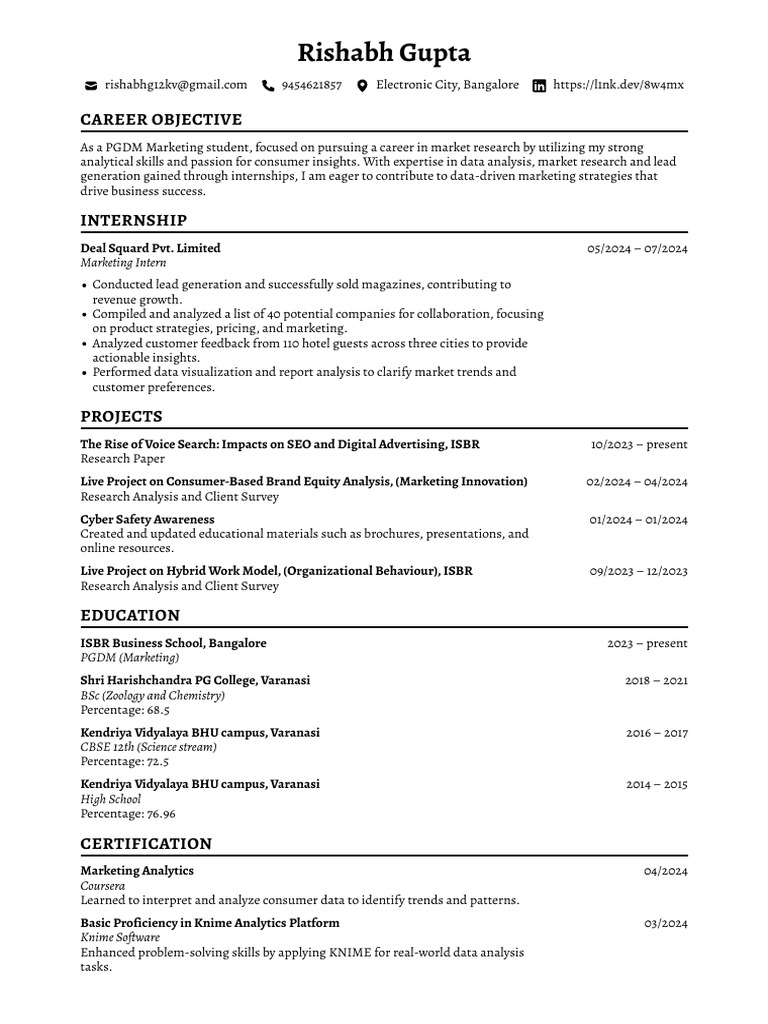 Rishabh Gupta FlowCV Resume 20240825 | PDF | Marketing | Marketing Research