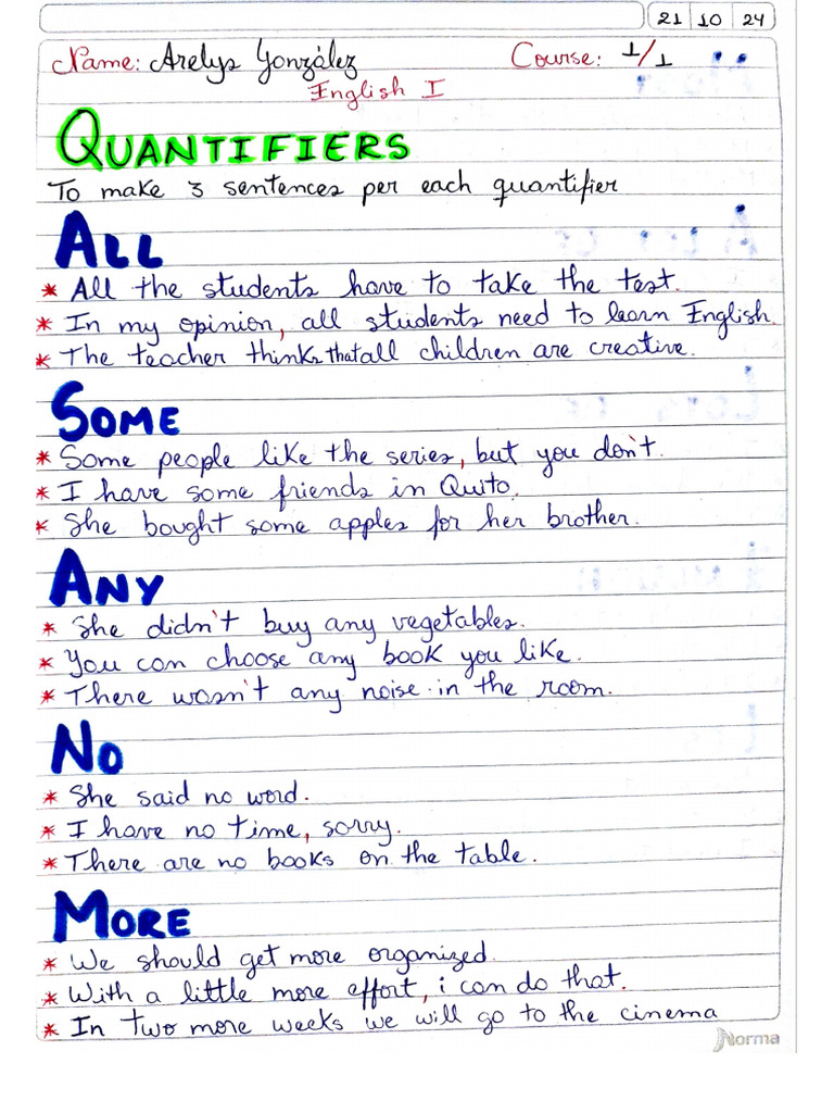 Quantifiers Activity | PDF
