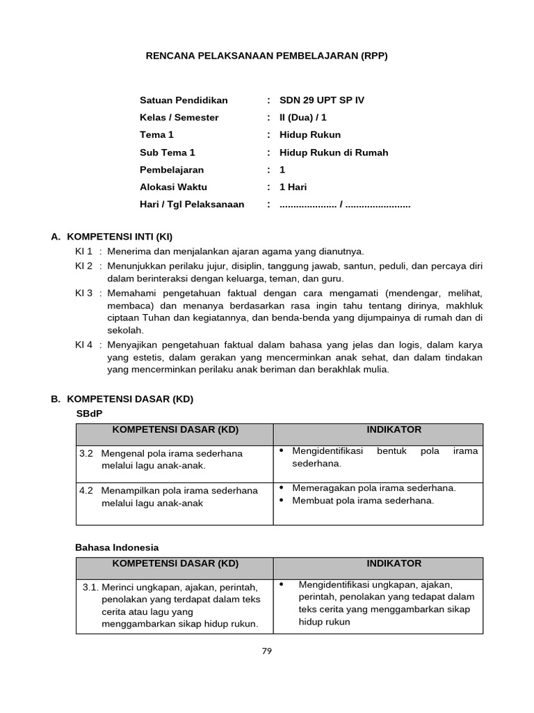 RPP Kelas 2 Tema 1 Subtema 1 | PDF