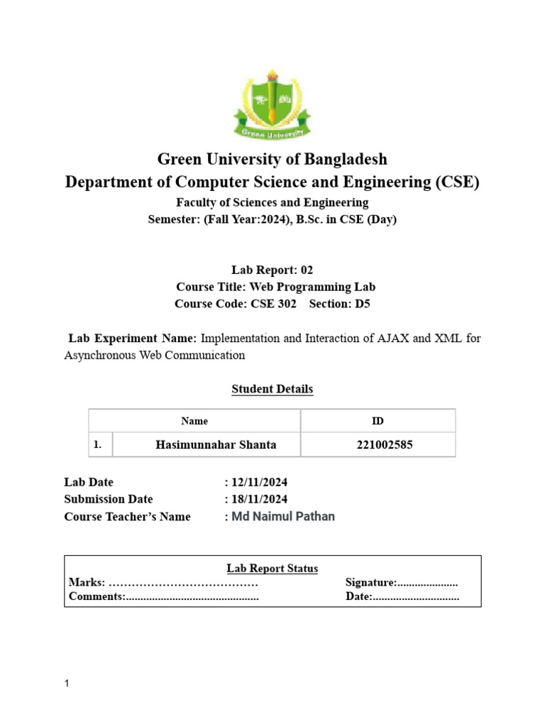 AJAX & XML Web Programming Lab | PDF | Ajax (Programming) | Computer Programming