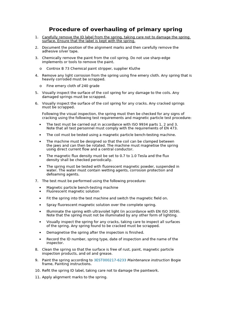 Procedure of Primary Spring Overhauling | PDF | Paint | Corrosion
