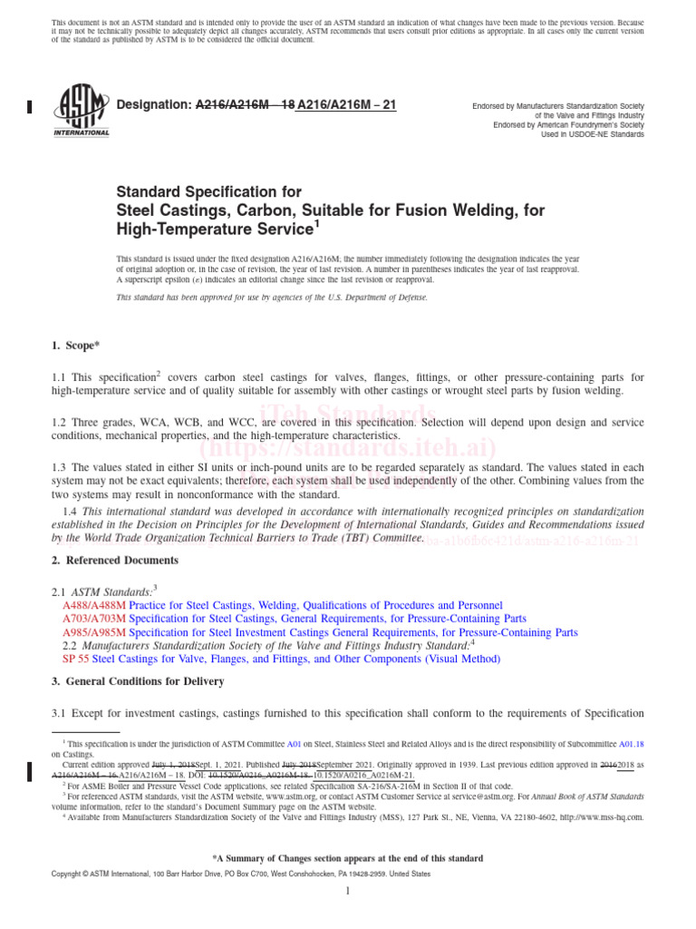 Astm A216 A216m 21 | PDF | Heat Treating | Specification (Technical Standard)