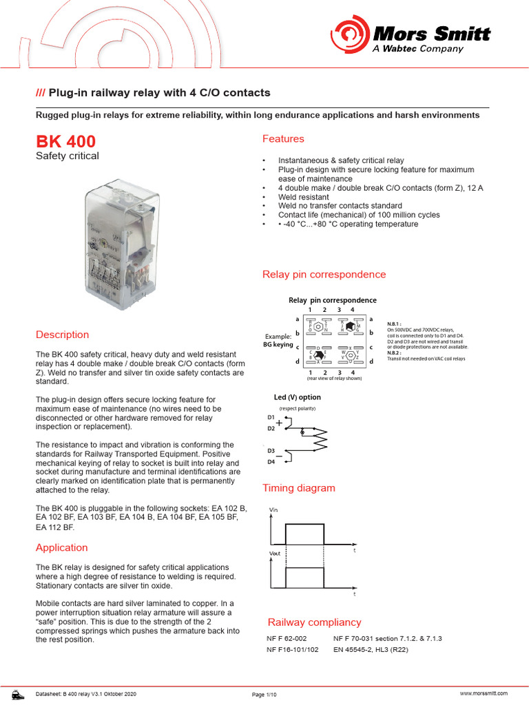 Datasheet BK 400 Relay v3 0 | PDF | Electrical Connector | Relay