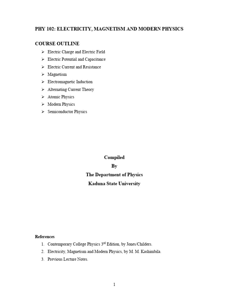 Phy 102 - 1 Electricity and Magnetism-1 | PDF | Electrical Resistivity And Conductivity ...