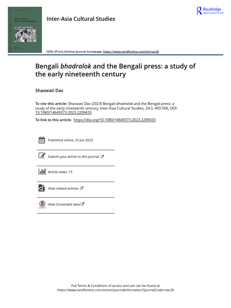 Bengali Bhadralok and The Bengali Press A Study of The Early Nineteenth ...
