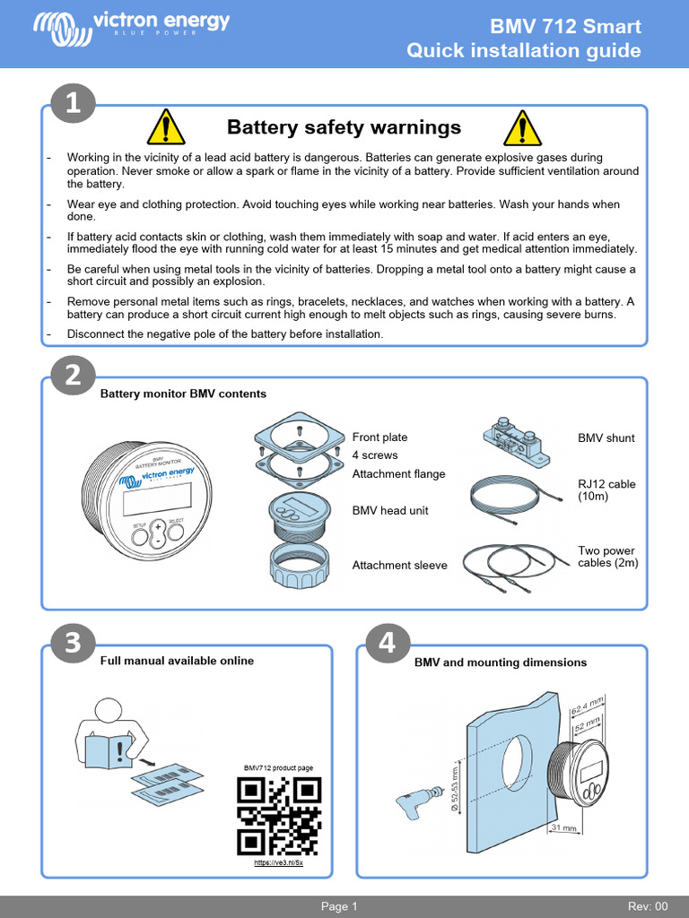 BMV 712 Quick Installation Guide | PDF | Battery Charger | Electric Power
