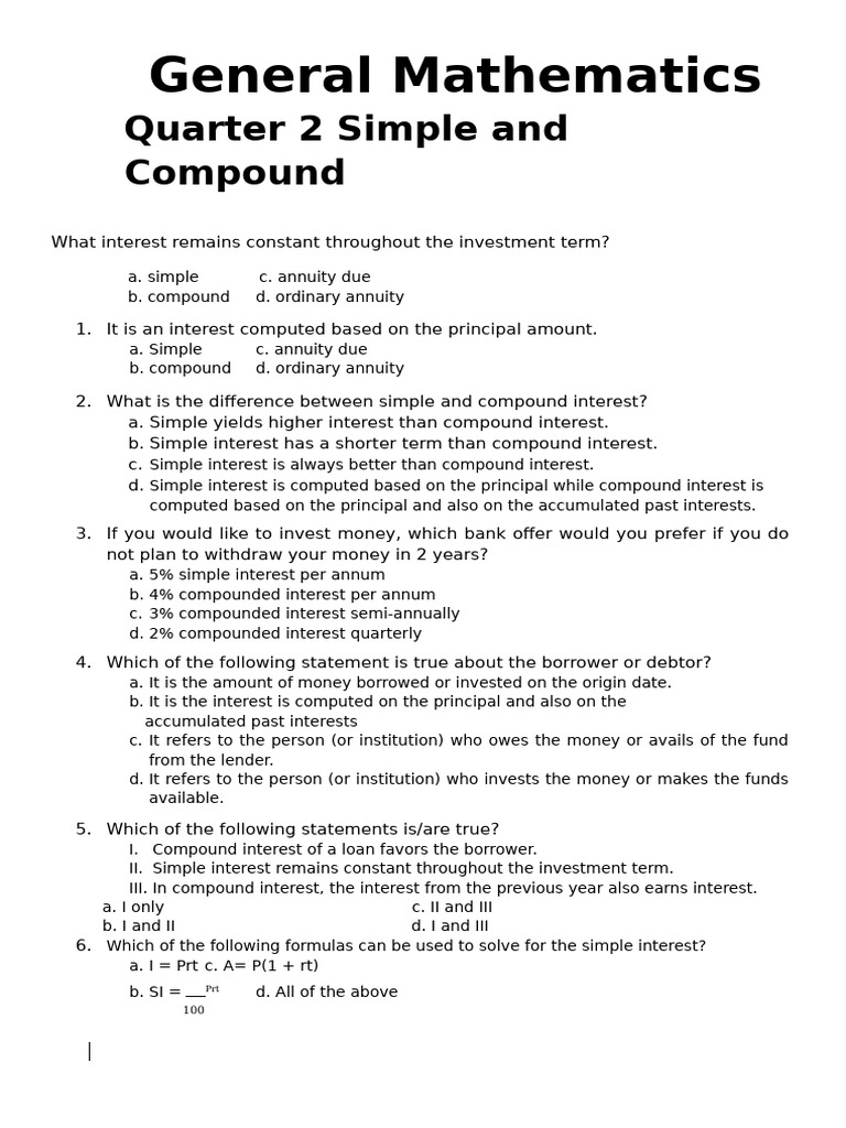 Genmath q2 Mod1 Simpleandcompounding | PDF | Interest | Compound Interest