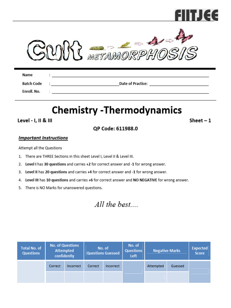 Thermodynamics 3 Leves Sheet 1 | PDF | Gases | Entropy