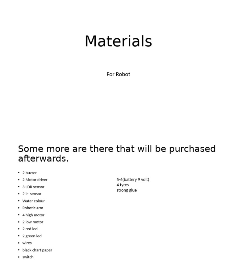 Materials For Robot | PDF