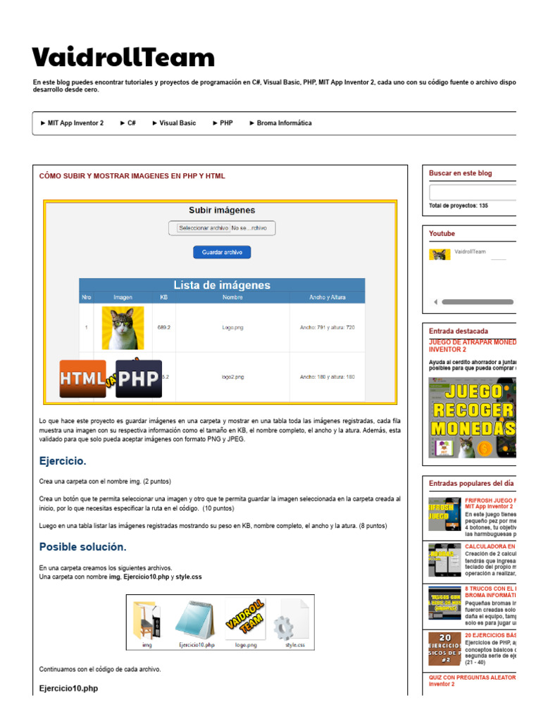 PHP y HTML - CSS - FORM - IF - WHILE - SUBIR Y MOSTRAR IMAGENES - VaidrollTeam | PDF | Php ...