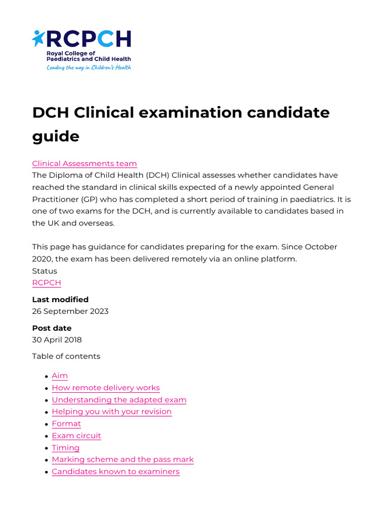 DCH Clinical Examination Candidate Guide | PDF | Medical Prescription | Dose (Biochemistry)