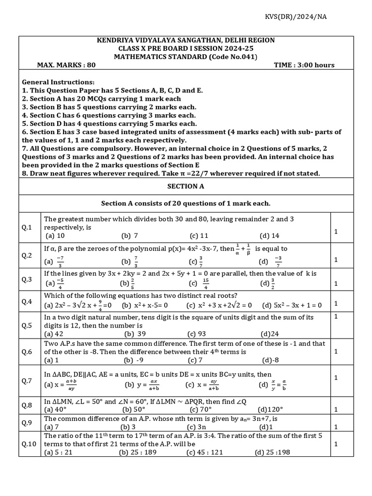 QP - Maths - X - Set 1 PB1 | PDF | Area | Triangle
