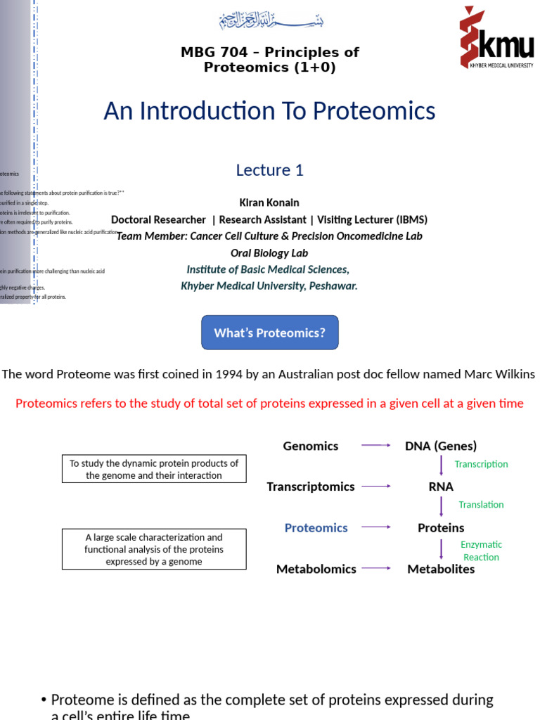 PoP. Lecture 1-Sep 11, 2024 | PDF | Proteomics | Proteins