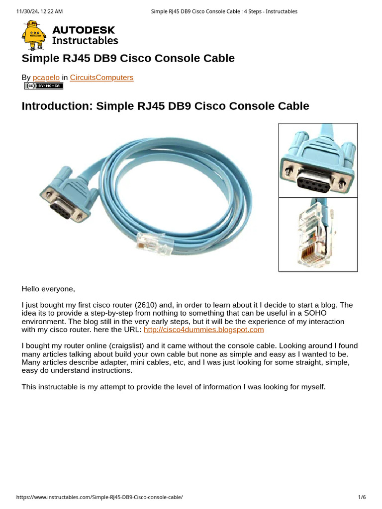 Simple RJ45 DB9 Cisco Console Cable - 4 Steps - Instructables | PDF ...