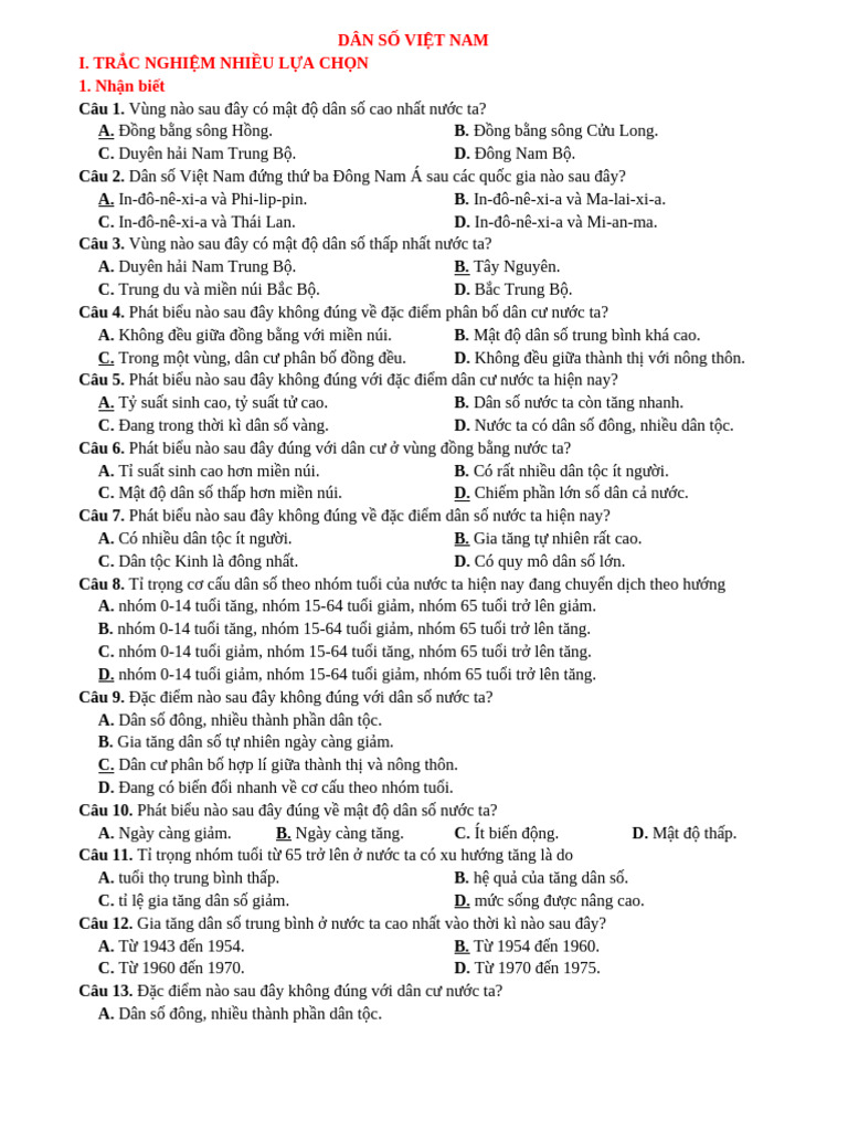 Đáp án DÂN SỐ VIỆT NAM | PDF