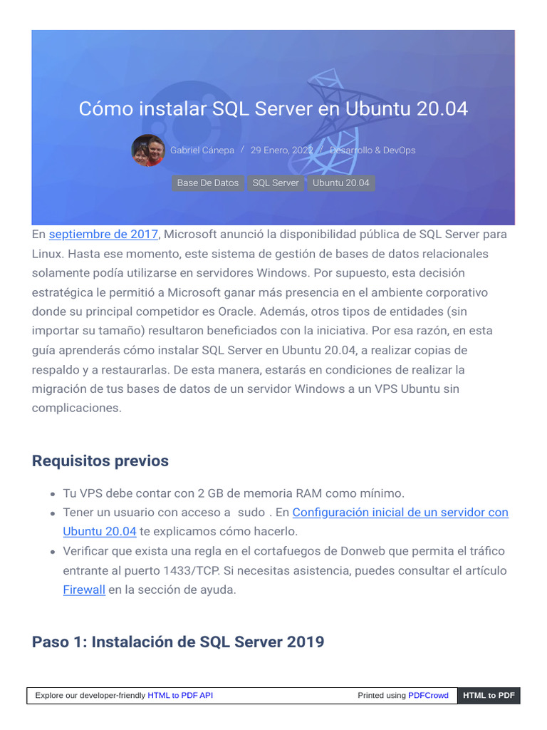 Como Instalar SQL Server en Ubuntu 20 04 | PDF | Servidor SQL de ...