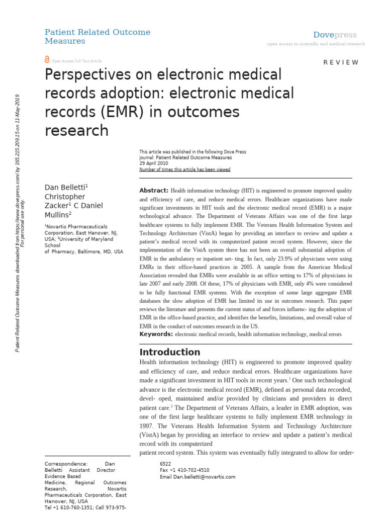 Perspektives On EMR | PDF | Electronic Health Record | Patient Safety