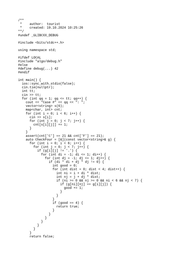 Four in A Burrow Gennady Korotkevich Tourist Source Code | PDF | Computer Programming | Software ...