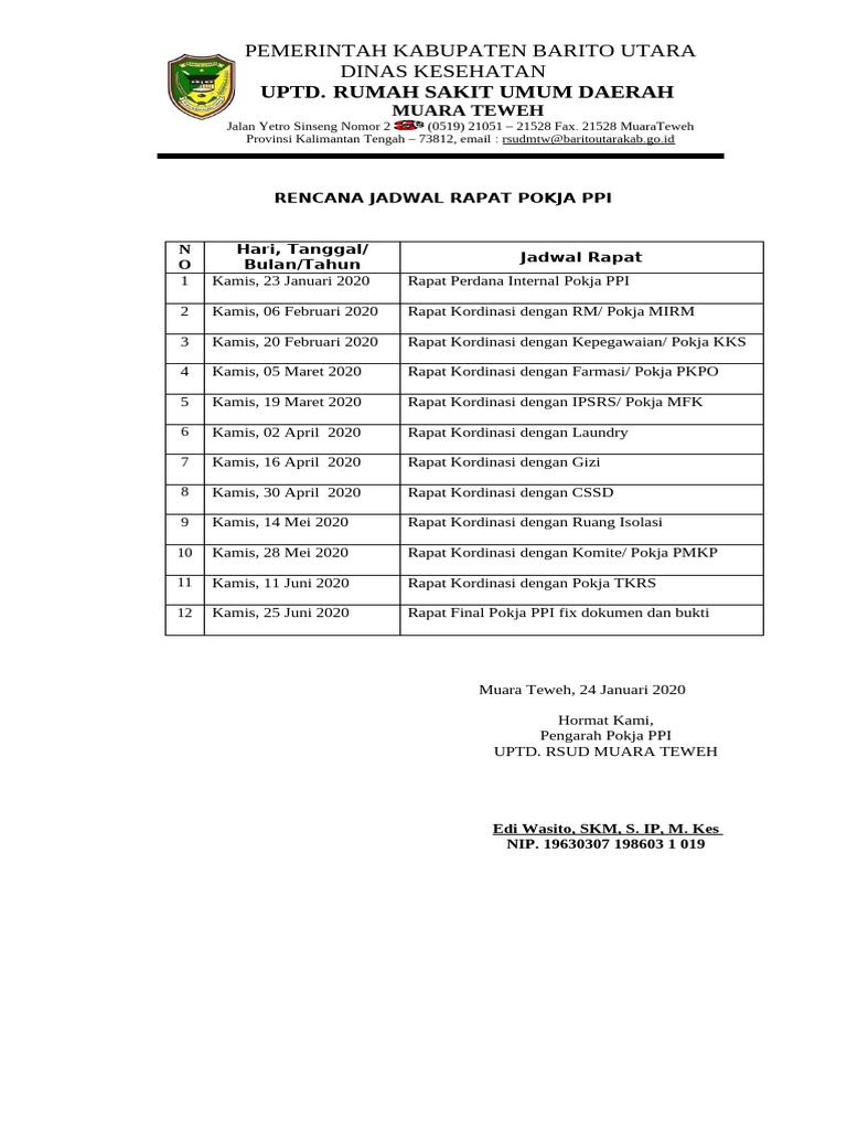 Jadwal Rapat Pokja Ppi 2020 | PDF