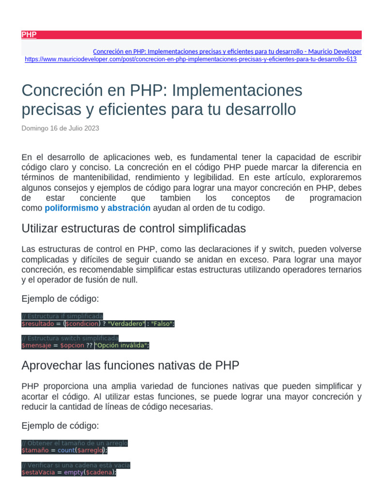 PHP - CONCRECION - Mauricio Developer | PDF | Php | Tecnologías de la información