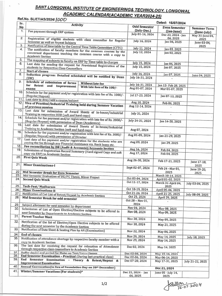 Acadmic Calendar 2024 25 Updated | PDF