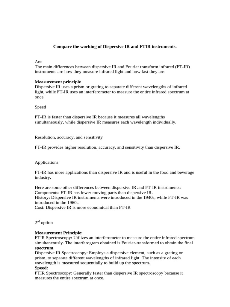 Compare The Working of Dispersive IR and FTIR Inst | PDF | Infrared ...