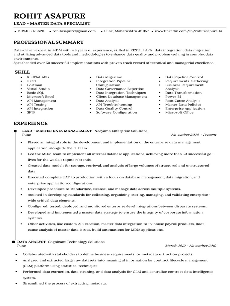 Rohit Asapure - Lead Master Data Specialist-1 | PDF | Databases | Data