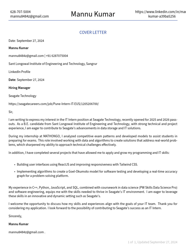 Entry Level Cover Letter Template | PDF