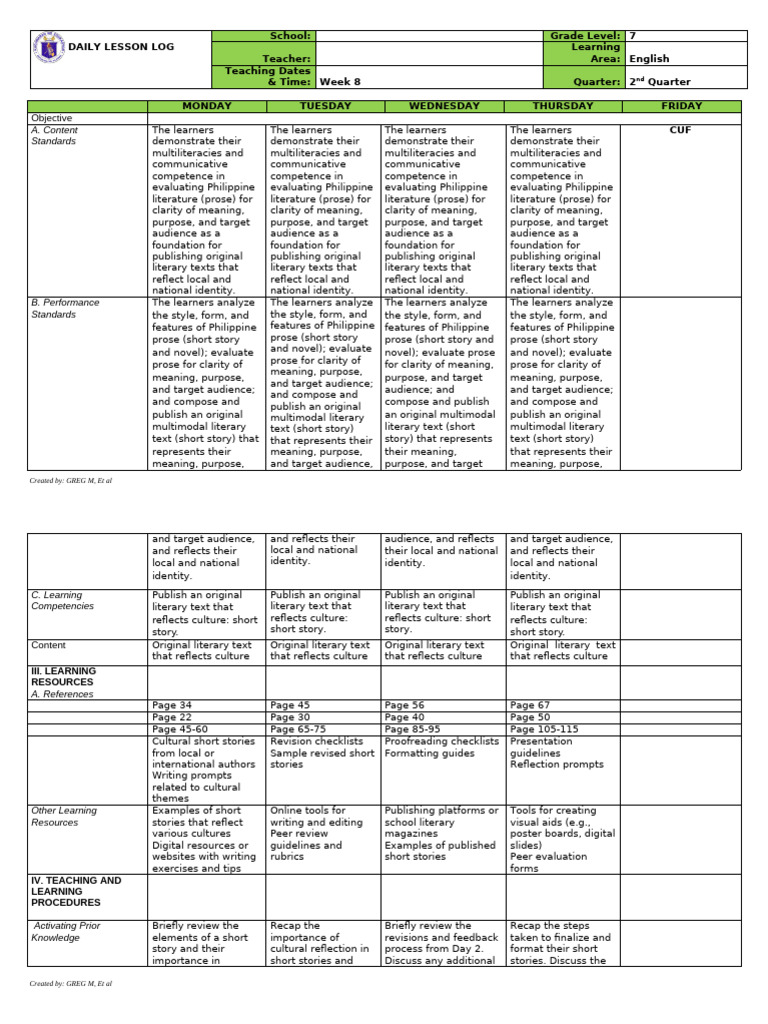 English 7 Q2 Week 8 | PDF | Narrative | Traditions