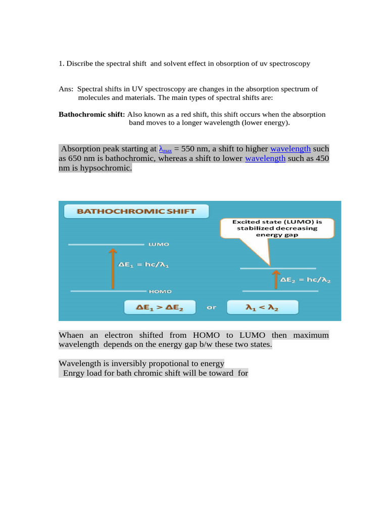 Discribe The Spectral Shift and Solvent Effect in | PDF