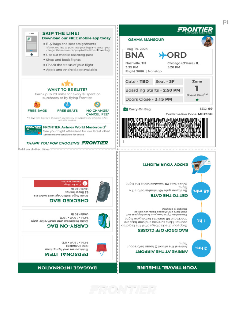 Boarding Pass - Frontier Airlines | PDF | Aviation | Airlines