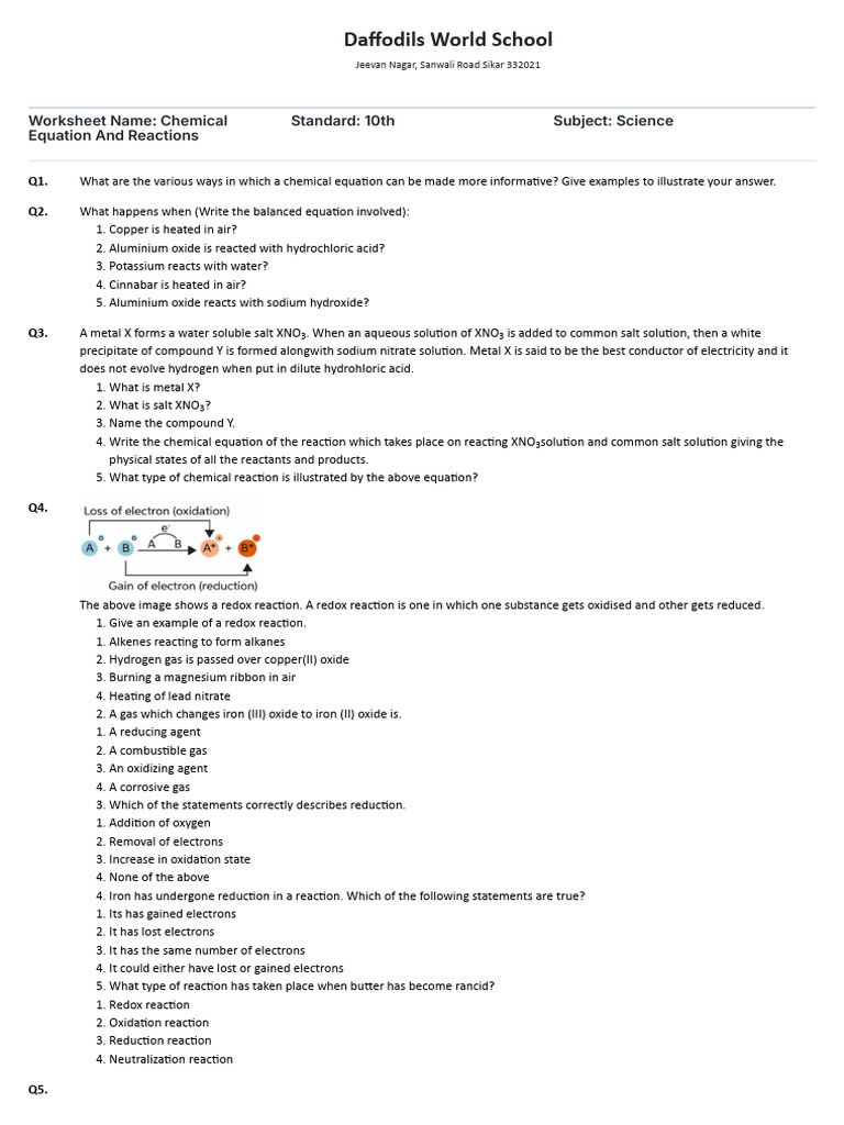 Class 10th Chapter 1 Science | PDF | Redox | Chemical Reactions