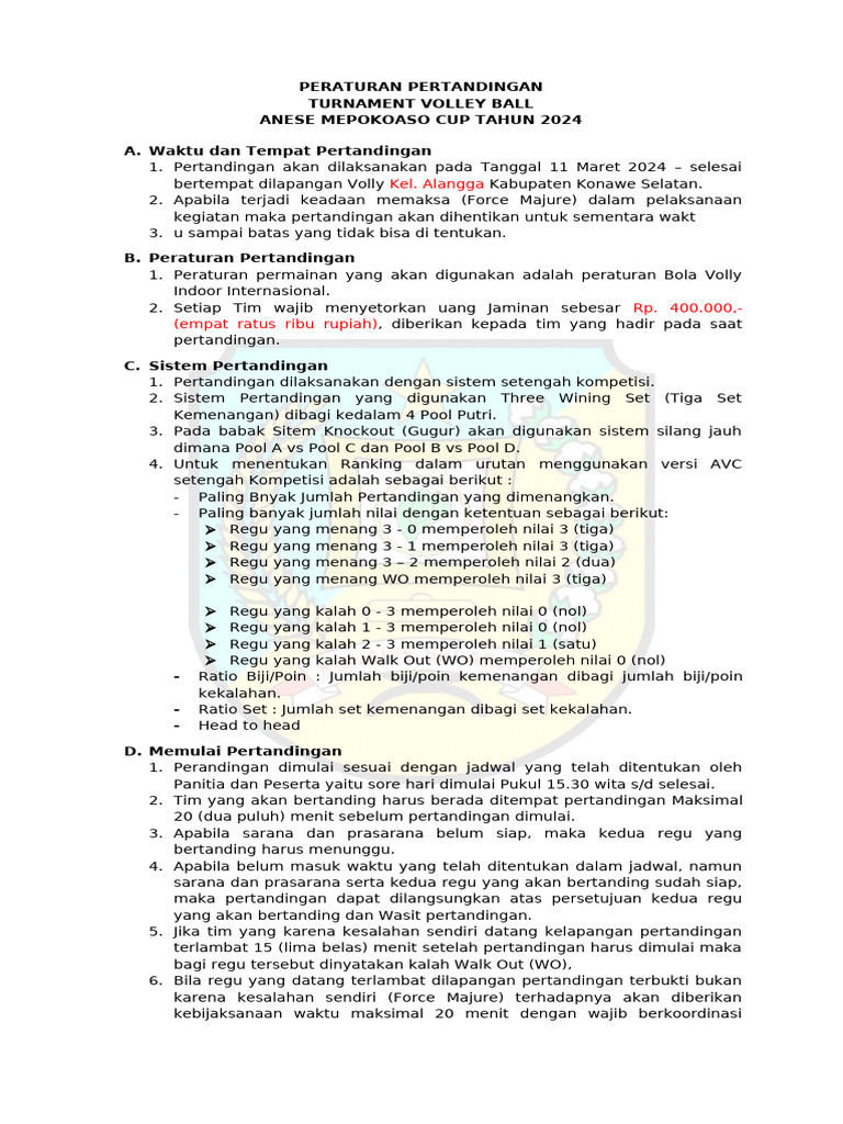 Contoh Peraturan Pertandingan Volly | PDF