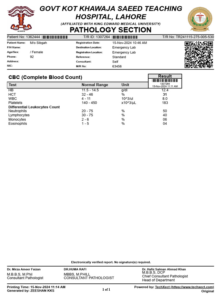 Pathology Section: CBC (Complete Blood Count) | PDF | White Blood Cell ...